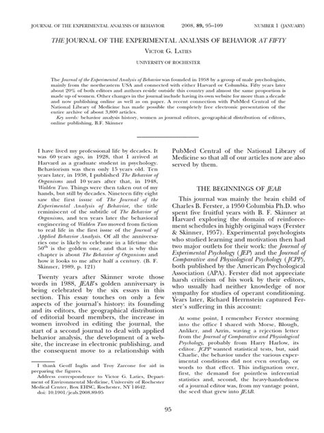 The Journal Of The Experimental Analysis Of Behavior At Fifty Download Free Pdf Psychology