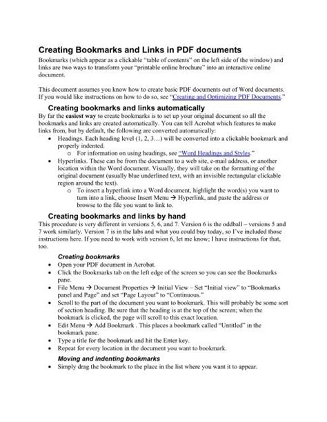 Creating Bookmarks And Links In PDF Documents