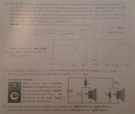 Solved Design Of An LC Speaker Filter Chapters Chegg Com