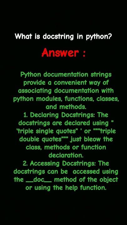 Docstrings In Python Pythoninterviewquestions Importantquestions Python Youtube