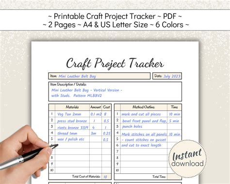 Printable Artisan Project Tracker Craft Creation Planner How To