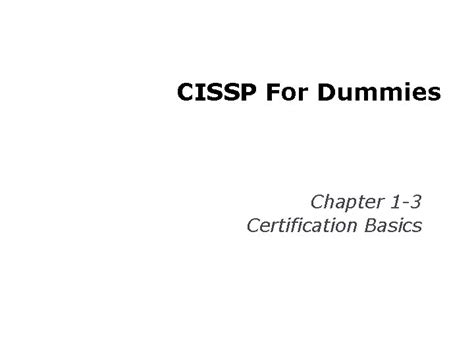 CISSP For Dummies Chapter 1 3 Certification Basics