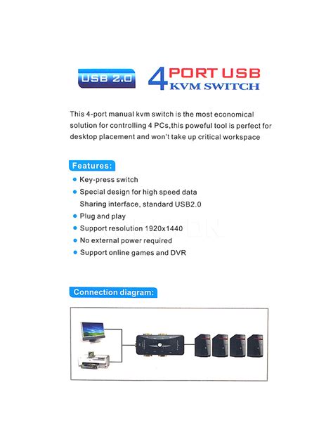 Kebidumei Portable USB KVM 4 Ports Selector VGA Pr Grandado