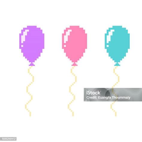 풍선 픽셀 아트 픽셀 다채로운 풍선 공기 풍선 픽셀 아트 아이콘 벡터 8 비트 모자이크 처리에 대한 스톡 벡터 아트 및 기타