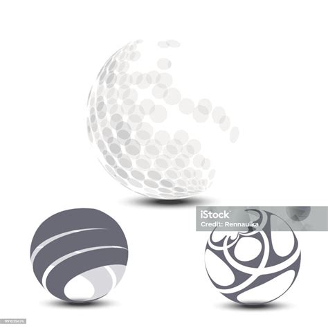 흰색 배경에 고립 된 그림자와 벡터 하프톤 구체 도트와 스트라이프 로고 및 웹 디자인에 대 한 글로브 구에 대한 스톡 벡터 아트 및 기타 이미지 Istock