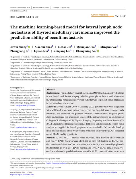 Pdf The Machine Learning‐based Model For Lateral Lymph Node