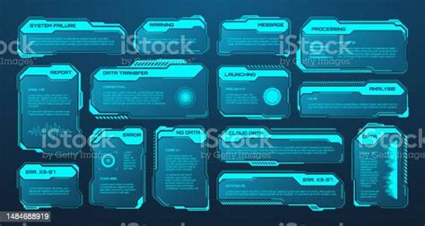 파란색 미래형 Hud 또는 Ui 요소 공상 과학 사용자 인터페이스 텍스트 상자 설명선 경고 메시지 프레임 정보 상자 템플릿입니다