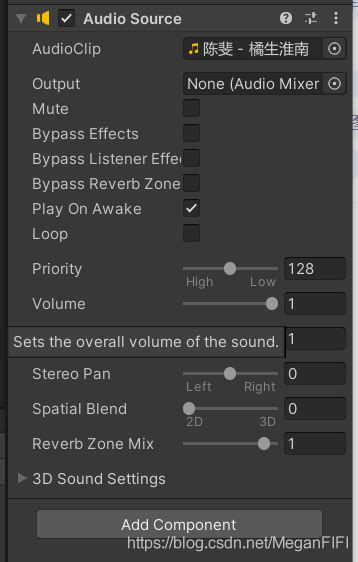unity使用设置界面slider控制音量，场景切换时音量滑条都不改变 public audiosource music public