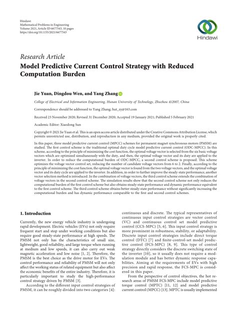 Pdf Model Predictive Current Control Strategy With Reduced