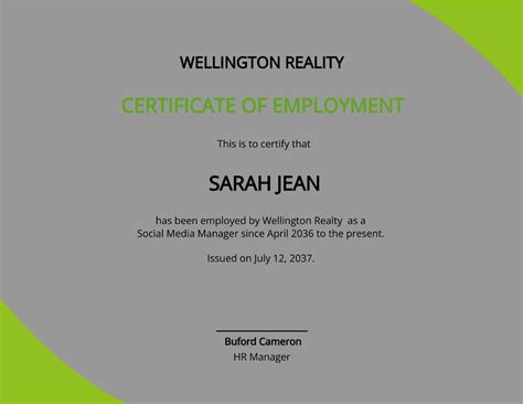 Sample Certificate Of Employment Template Edit Online And Download Example