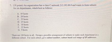 solved 7 18 points an organization has a class c network