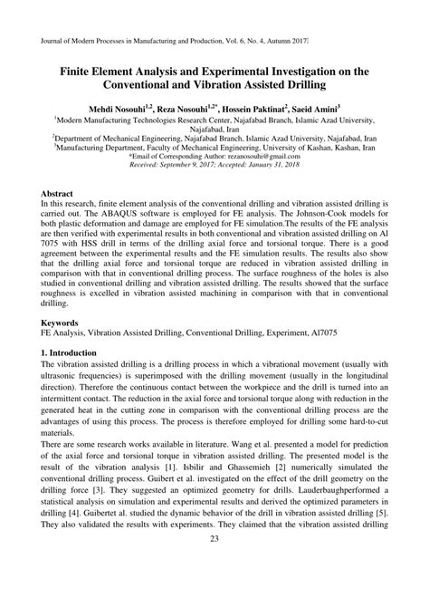 Pdf Finite Element Analysis And Experimental Investigation On The Conventional And Vibration