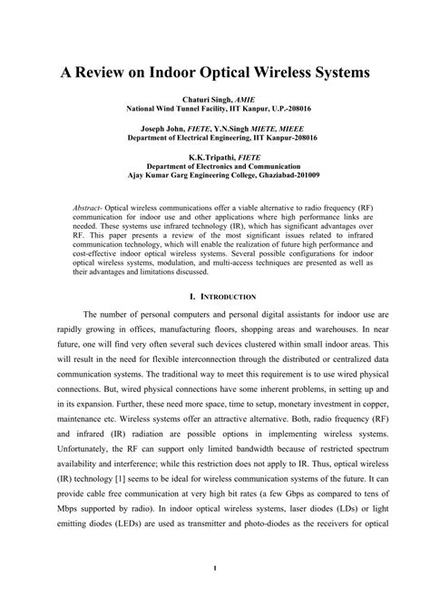 Pdf Indoor Optical Wireless Systems A Review