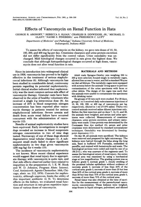 Pdf Effects Of Vancomycin On Renal Function In Rats