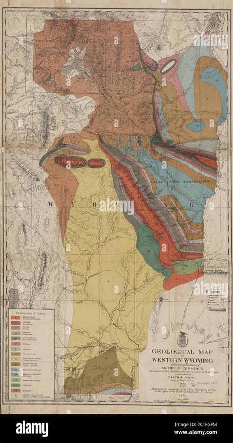 Geological Map Of Western Wyoming Cartographic Maps 1874 Comstock