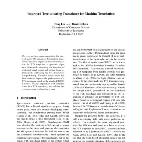 Improved Tree To String Transducer For Machine Translation Acl Anthology