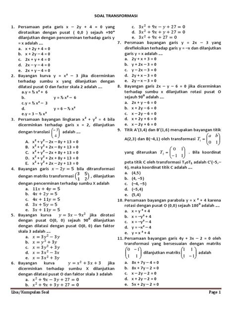 Soal Transformasi Smp Kelas 9 Kurikulum 2013 Id