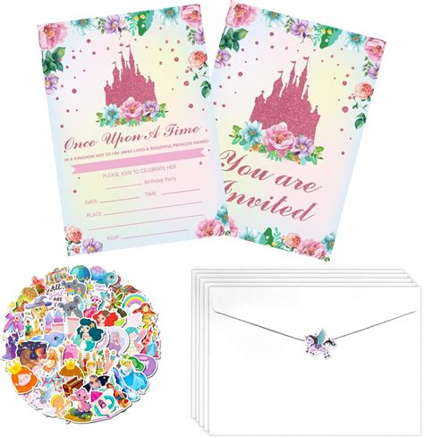 20pcs Princess Party Invitations Sets With Envelopes Castle Party Favors Birthday Invitation