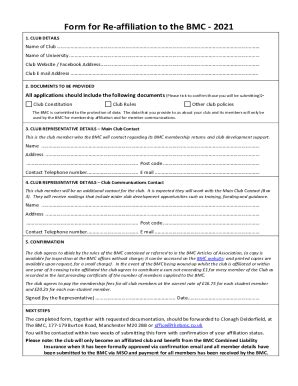 Fillable Online Form For Re Affiliation To The BMC 2021 Fax Email Print PdfFiller