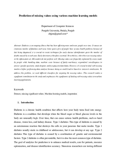 Doc Prediction Of Missing Values Using Various Machine Learning