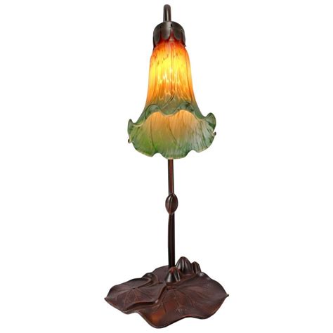 Lily Tiffany Style Stained Glass Flower Table Lamp Single Shade Amber