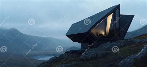 Modern Architectural Design Of Angular Black House Overlooking Serene