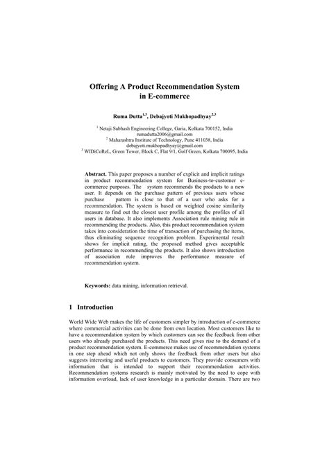Pdf Offering A Product Recommendation System In E Commerce