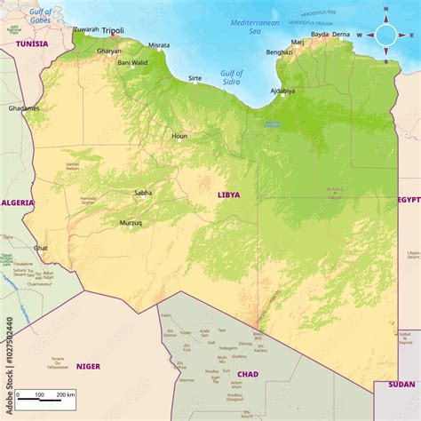 Physical Political Map Of Libya Stock Vector Adobe Stock