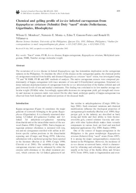 Pdf Chemical And Gelling Profile Of Ice Ice Infected Carrageenan From Kappaphycus Striatum