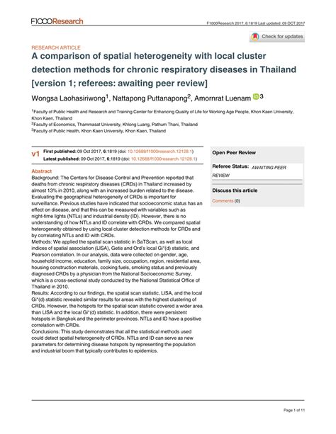 Pdf A Comparison Of Spatial Heterogeneity With Local Cluster Detection Methods For Chronic
