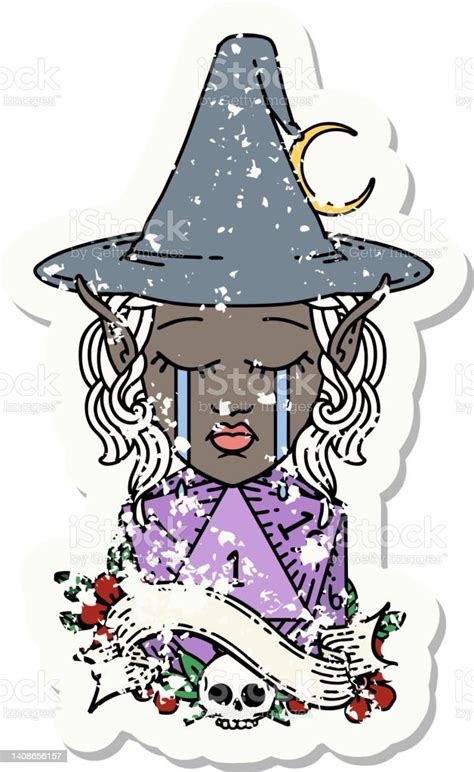 울고 있는 엘프 마법사 캐릭터의 얼굴과 자연스러운 D20 롤 일러스트레이션 굴리기에 대한 스톡 벡터 아트 및 기타 이미지 굴리기 꼬마 요정 마녀 Istock