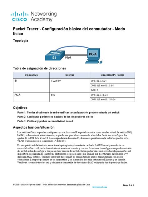 1 1 7 Packet Tracer Basic Switch Configuration Physical Mode Es Xl Pdf Conmutador De