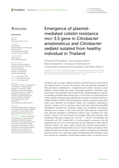 PDF Emergence Of Plasmid Mediated Colistin Resistance Mcr 3 5 Gene In