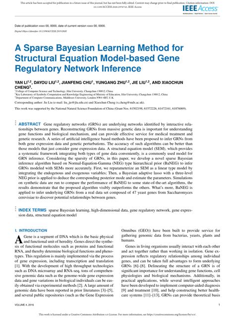 Pdf A Sparse Bayesian Learning Method For Structural Equation Model Based Gene Regulatory