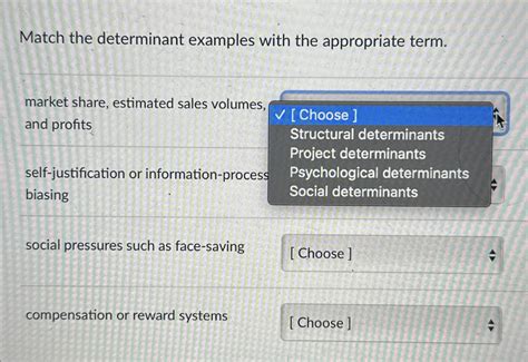 Solved Match The Determinant Examples With The Appropriate