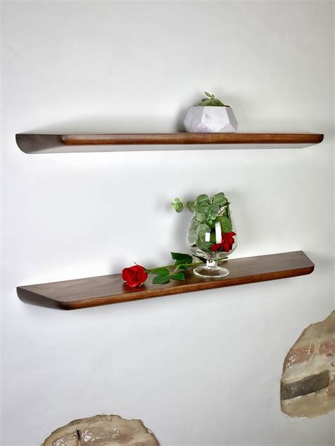 Wooden Wall Shelf Custom Floating Shelves With Harmonious Curves For Living Room Walnut Wall