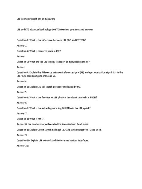 Lte Interview Questions And Answers1 Pdf