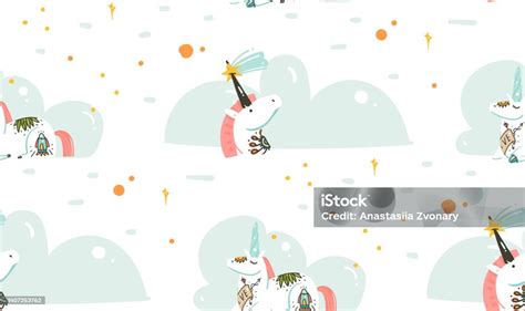 손으로 그린된 벡터 추상적인 그래픽 창작 만화 일러스트 원활한 패턴 구식 문신 구름과 별 흰색 추상적인 배경에 고립 된 아름다움 유니콘 0명에 대한 스톡 벡터 아트 및 기타