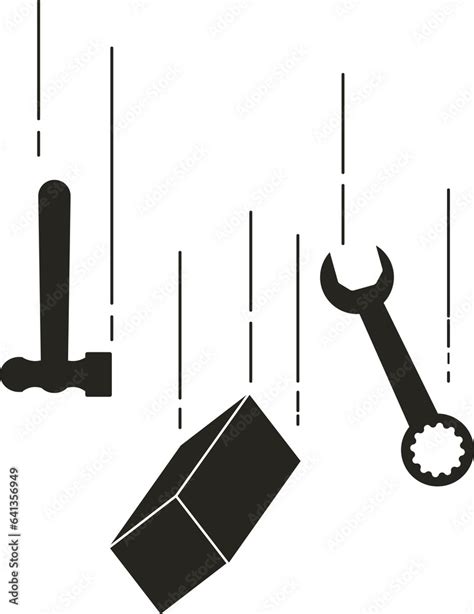 Isolated Illustration Of Black Pictogram Hammer Wrench Steel Block