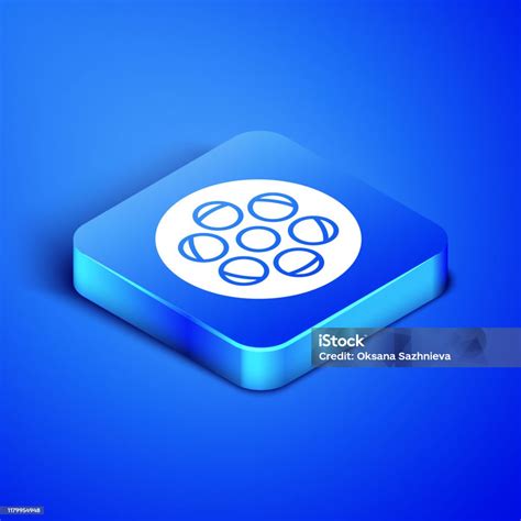 파란색 배경에 격리된 등각 투영 필름 릴 아이콘입니다 파란색 사각형 버튼입니다 벡터 일러스트레이션 0명에 대한 스톡 벡터 아트 및 기타 이미지 Istock