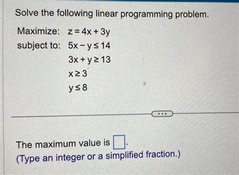 Solved Solve The Following Linear Programming Problem Chegg