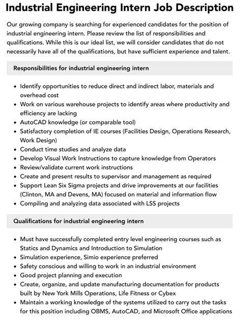 Industrial Engineering Intern Job Description Velvet Jobs