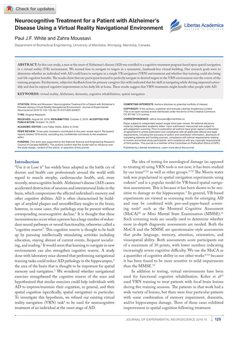Pdf Neurocognitive Treatment For A Patient With Alzheimers Disease Using A Virtual Reality