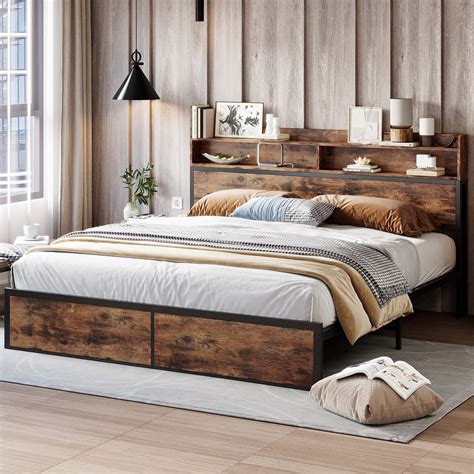 Platform Storage Bed W Bookcase Headboard Bed Size King Color Black
