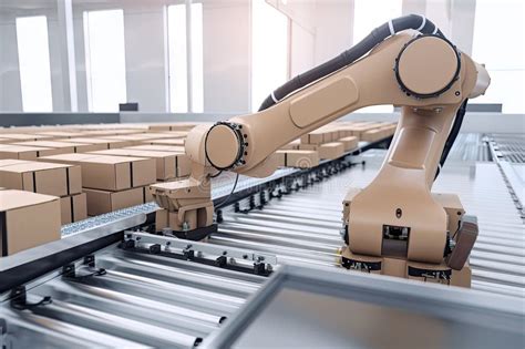 Packaging And Sorting Robot Picking Items From Conveyor Belt Packing