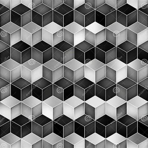 Vector Seamless Greyscale Gradient Cube Shape Rhombus Grid Geometric Pattern Stock Vector