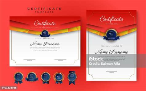 고급 배지와 현대적인 라인 패턴이있는 업적 테두리 템플릿의 현대 파란색 인증서 수상 비즈니스 및 교육 요구 사항 0명에 대한 스톡 벡터 아트 및 기타 이미지 Istock