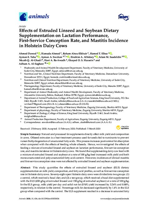 Pdf Effects Of Extruded Linseed And Soybean Dietary Supplementation On Lactation Performance