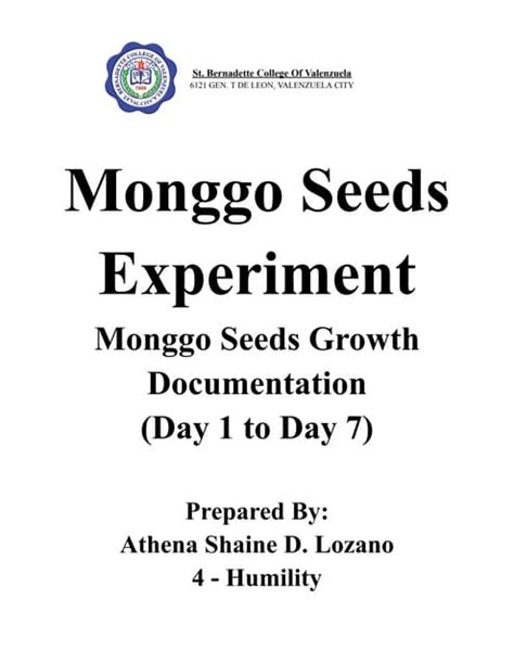 Monggo Seeds Experiment Day 1 To Day 7 Pdf