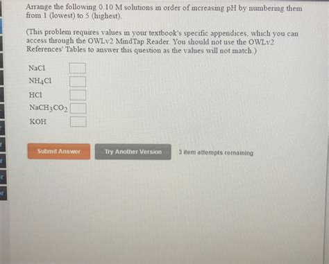Solved Arrange The Following M Solutions In Order Of Chegg